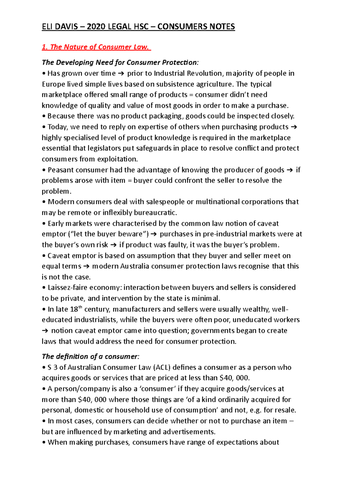 Notes-Consumer-Law - Notes-Consumer-Law - 1. The Nature of Consumer Law ...