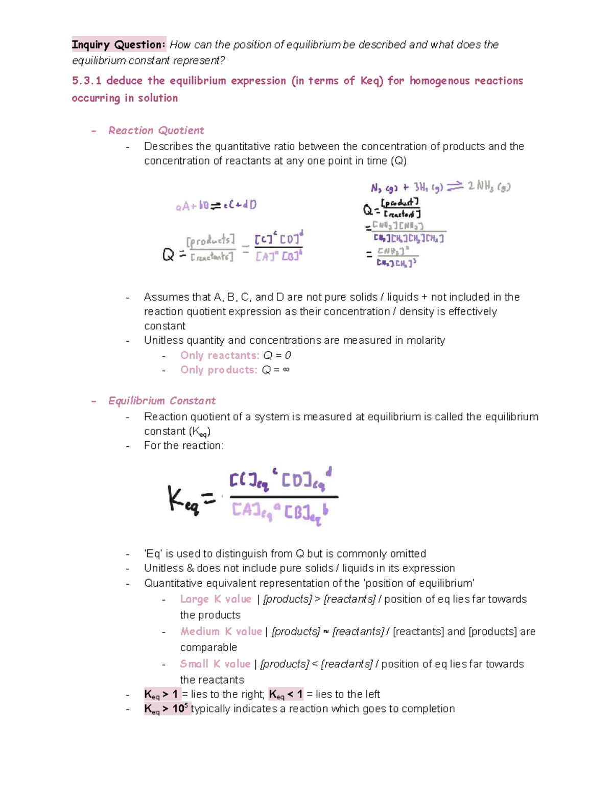 Yr12 Chemistry - 5.3 Equilibrium Constant (Keq) Calculations and ...