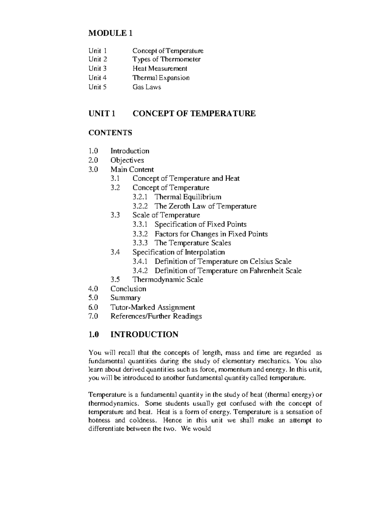 PHY 101: Concept of Temperature - Lecture Notes - Studocu