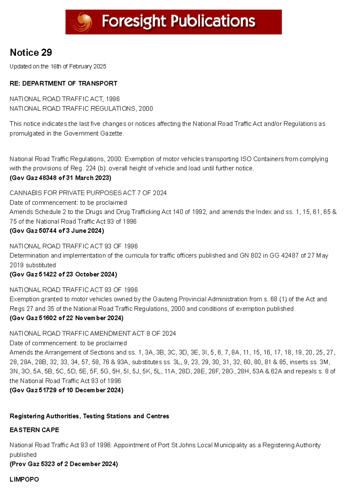 Notice 25: Updates on National Road Traffic Act & Regulations (2024 ...