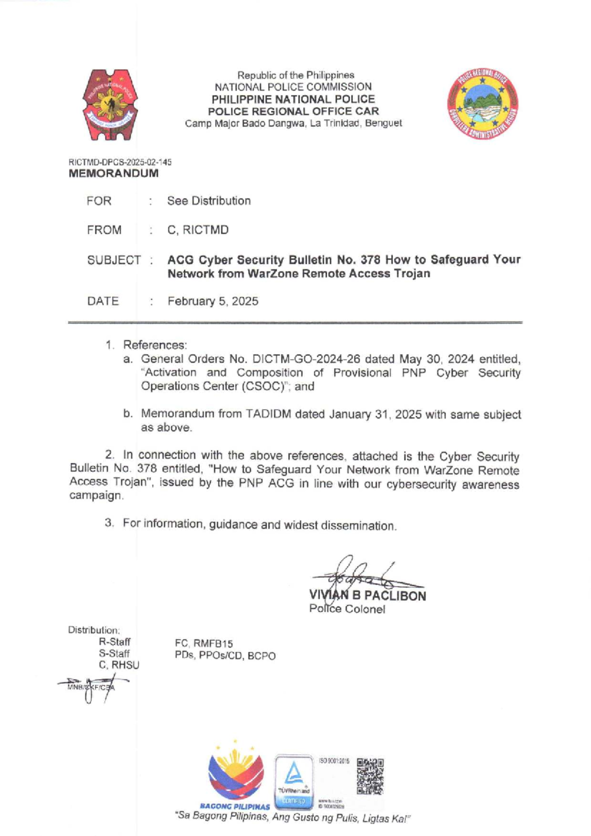 ACG Cyber Security Bulletin No. 378: Safeguarding Against WarZone RAT ...