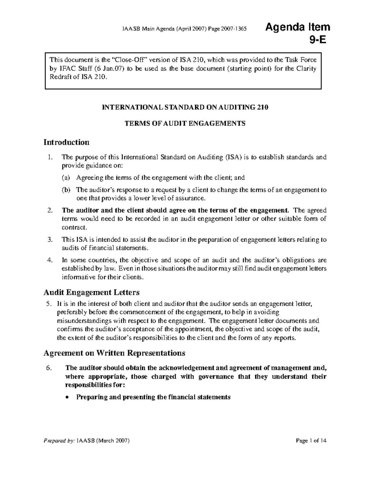 ISA 210: Terms of Audit Engagements and Their Importance - Studocu