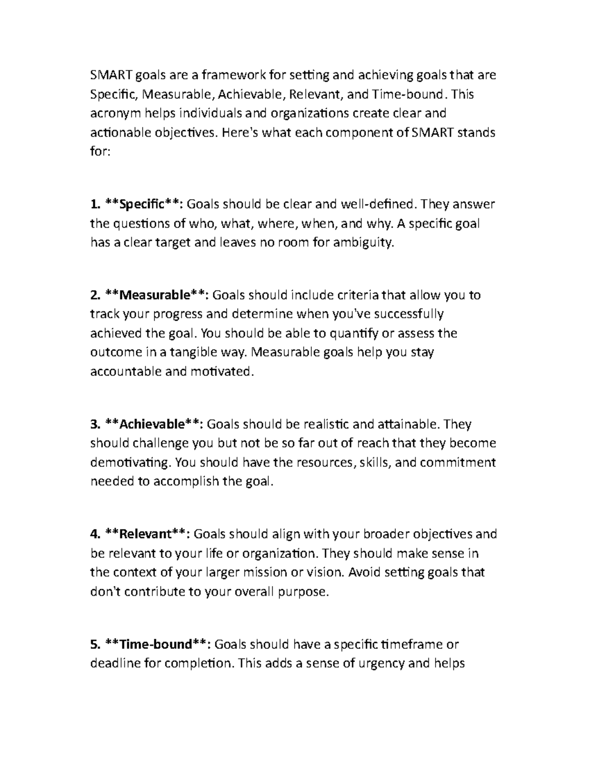 Smart goals - SMART goals are a framework for seƫng and achieving goals ...