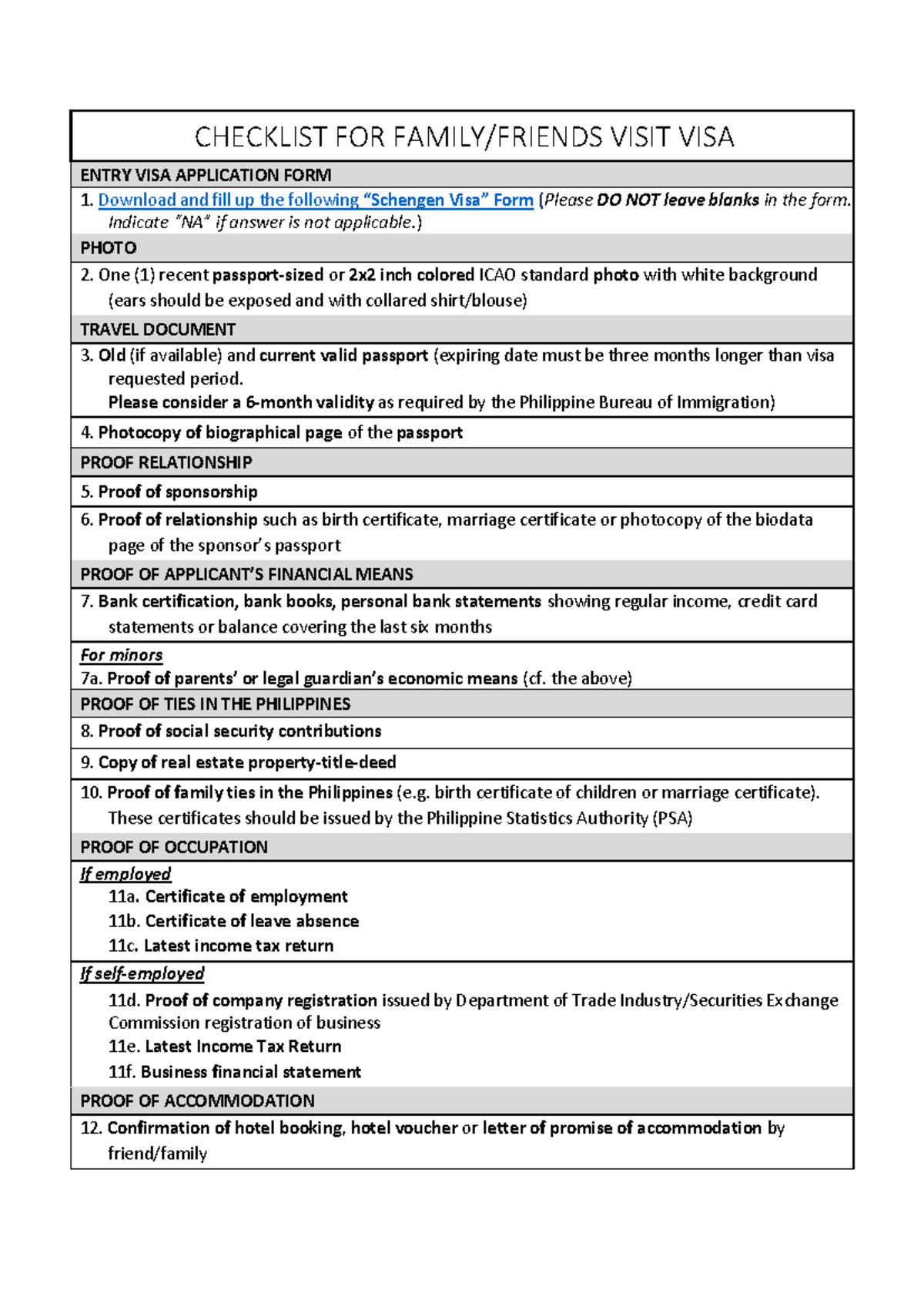 Visa Checklist For Family and Friends - CHECKLIST FOR FAMILY/FRIENDS ...