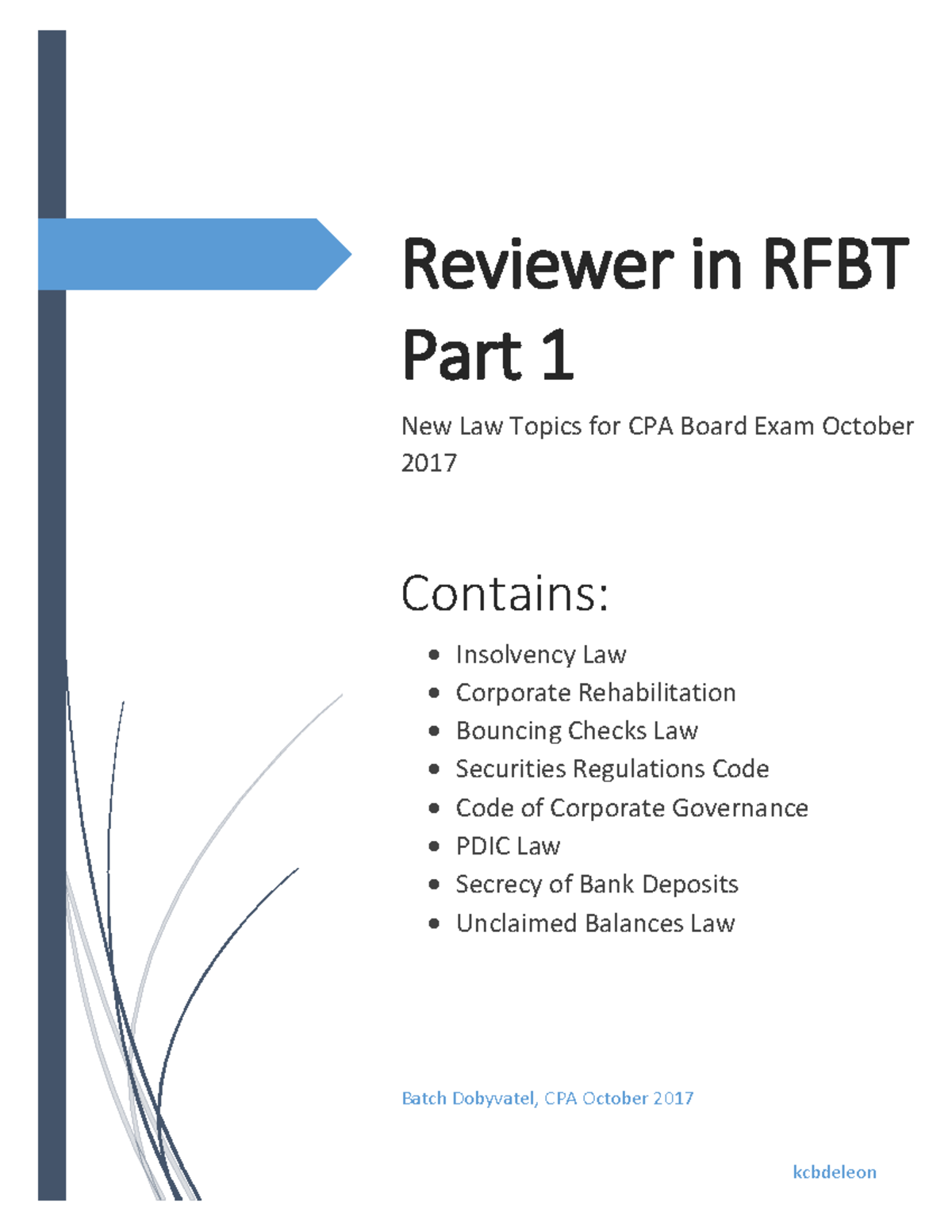 Reviewer in RFBT Special LAWS - Reviewer in RFBT Part 1 New Law Topics ...