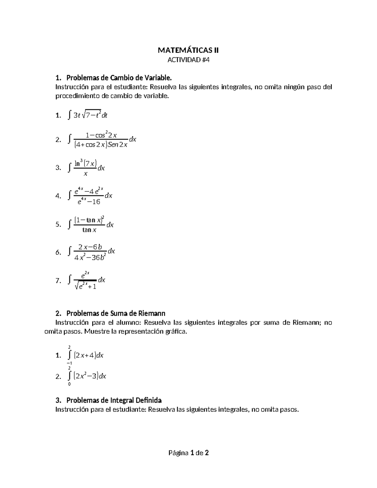 AF 4 Matemáticas II - Actividad Fundamental y Problemas de Integración ...