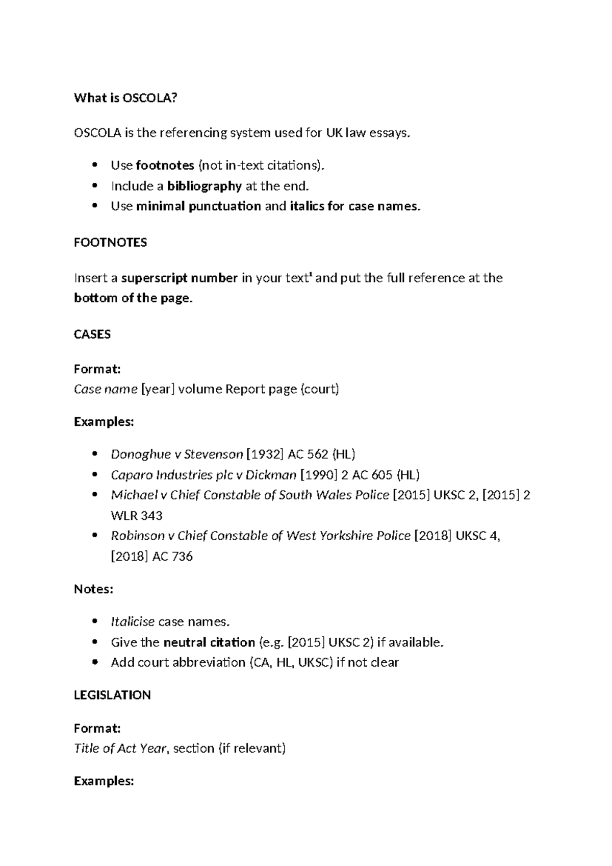 OSCOLA Reference Guide for UK Law Essays - Studocu