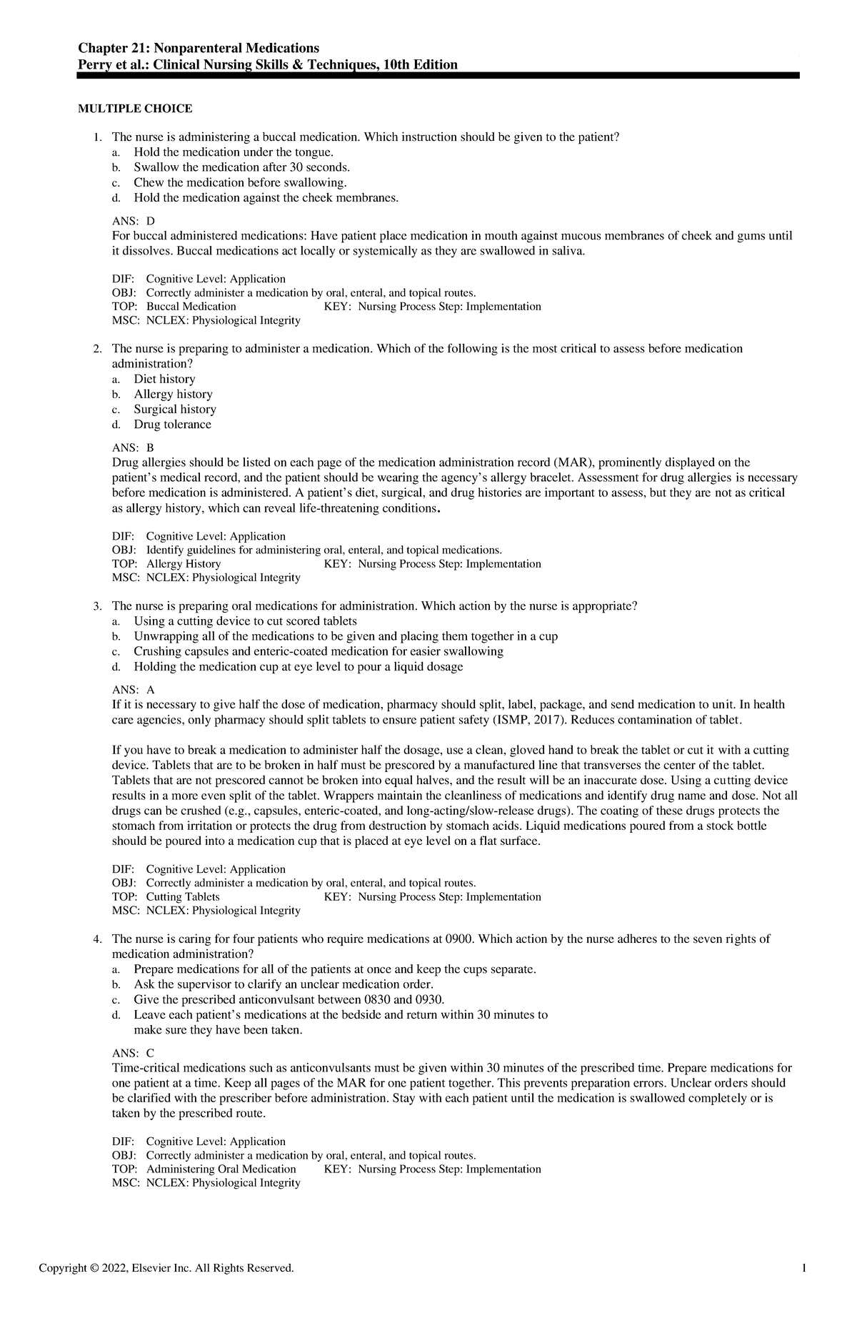 Exam View - Chapter 21 - Quiz on Nonparenteral Medications - Studocu