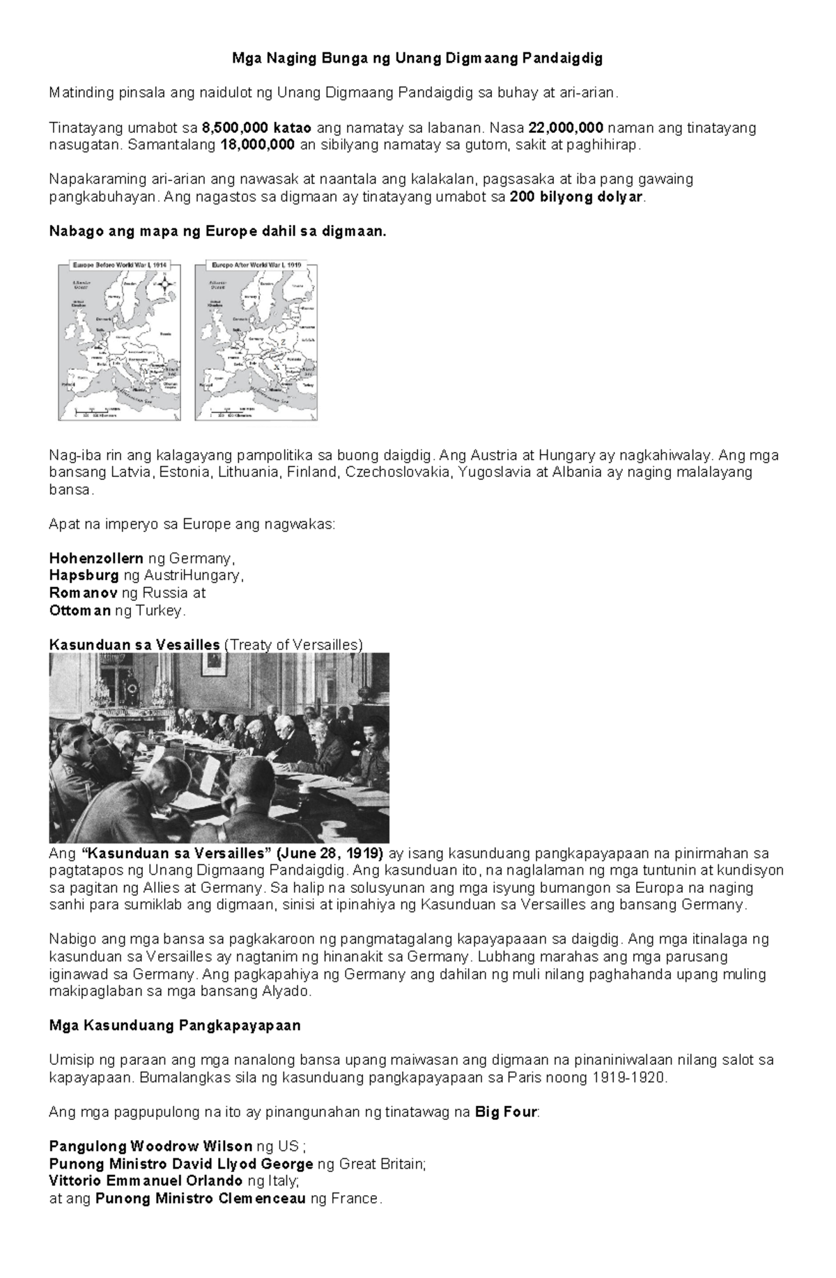 Worksheet 123nwfbr - Mga Naging Bunga ng Unang Digmaang Pandaigdig ...