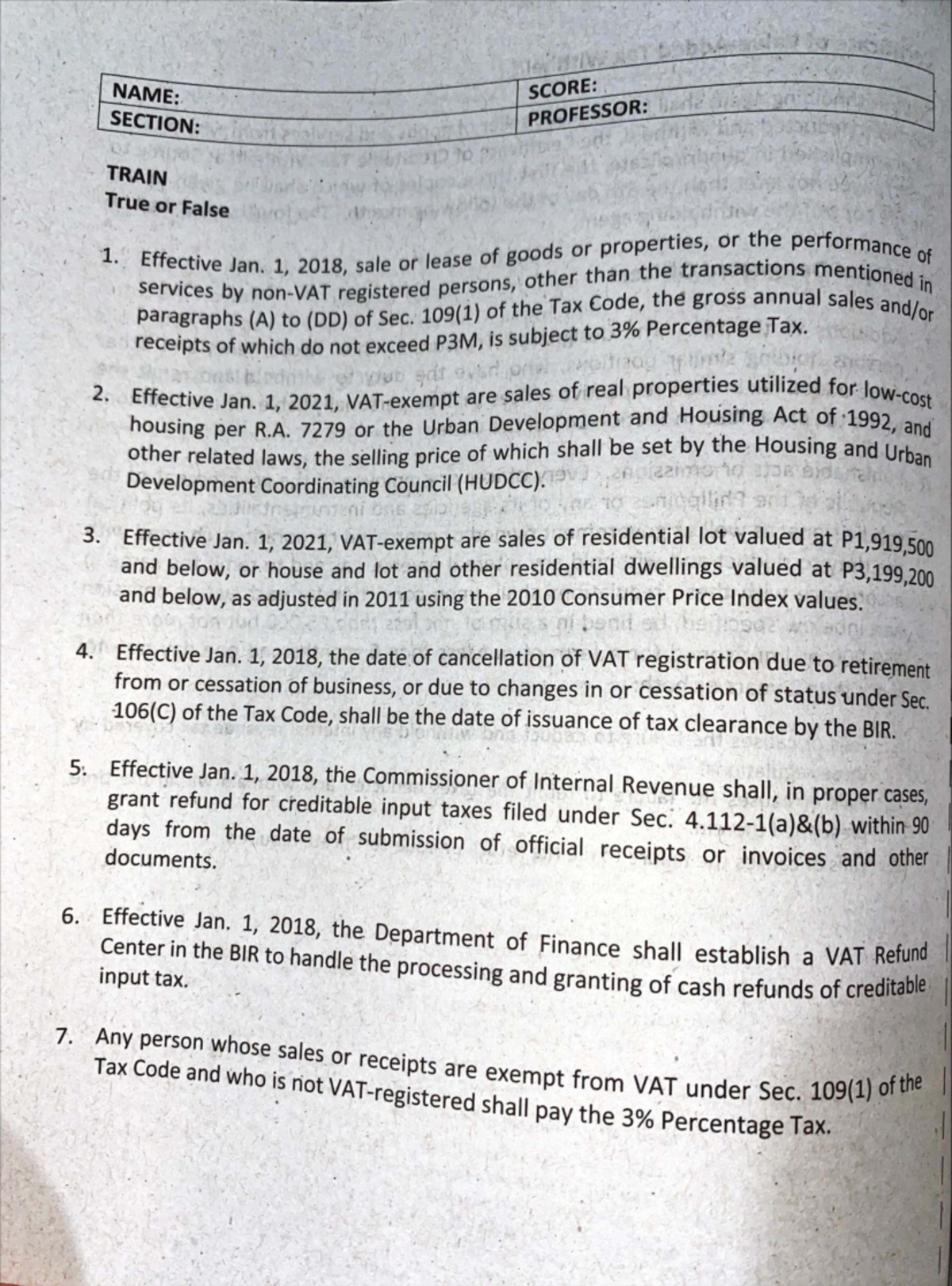 Taxation Practice Material: VAT and Percentage Tax Concepts - Studocu