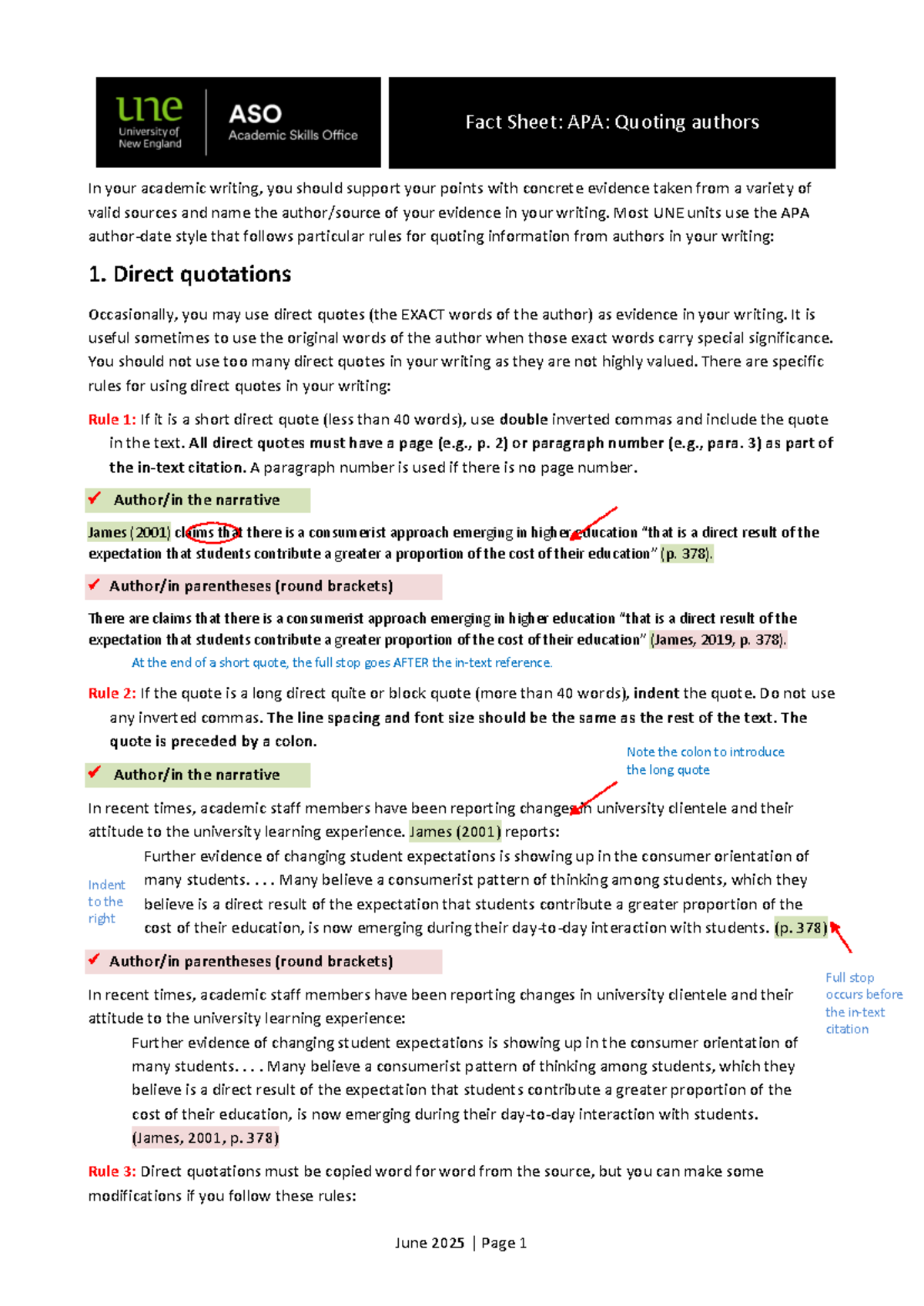 Fact Sheet: APA Guidelines for Quoting Authors in Writing - Studocu