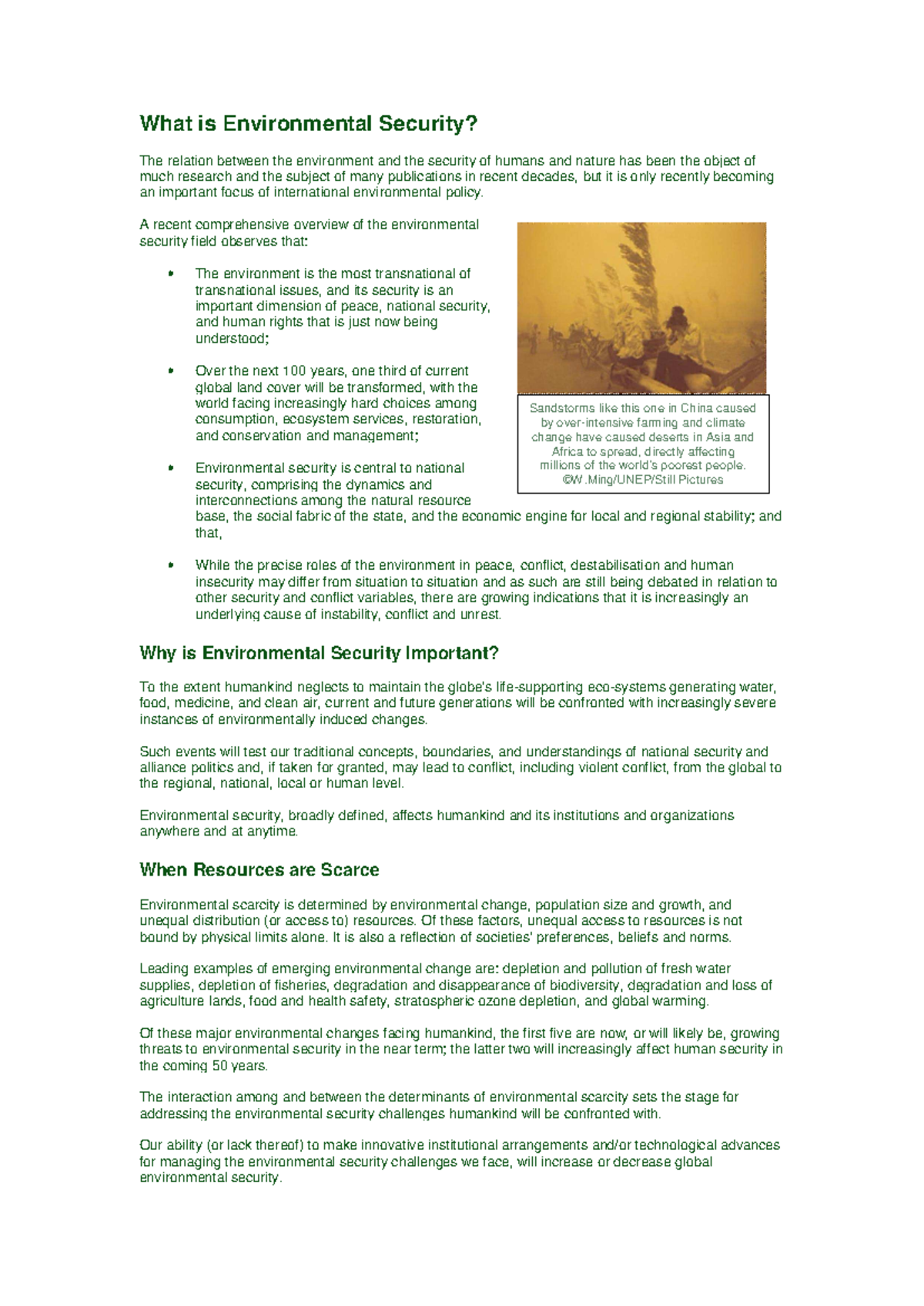 Understanding Environmental Security: Key Issues and Implications - Studocu