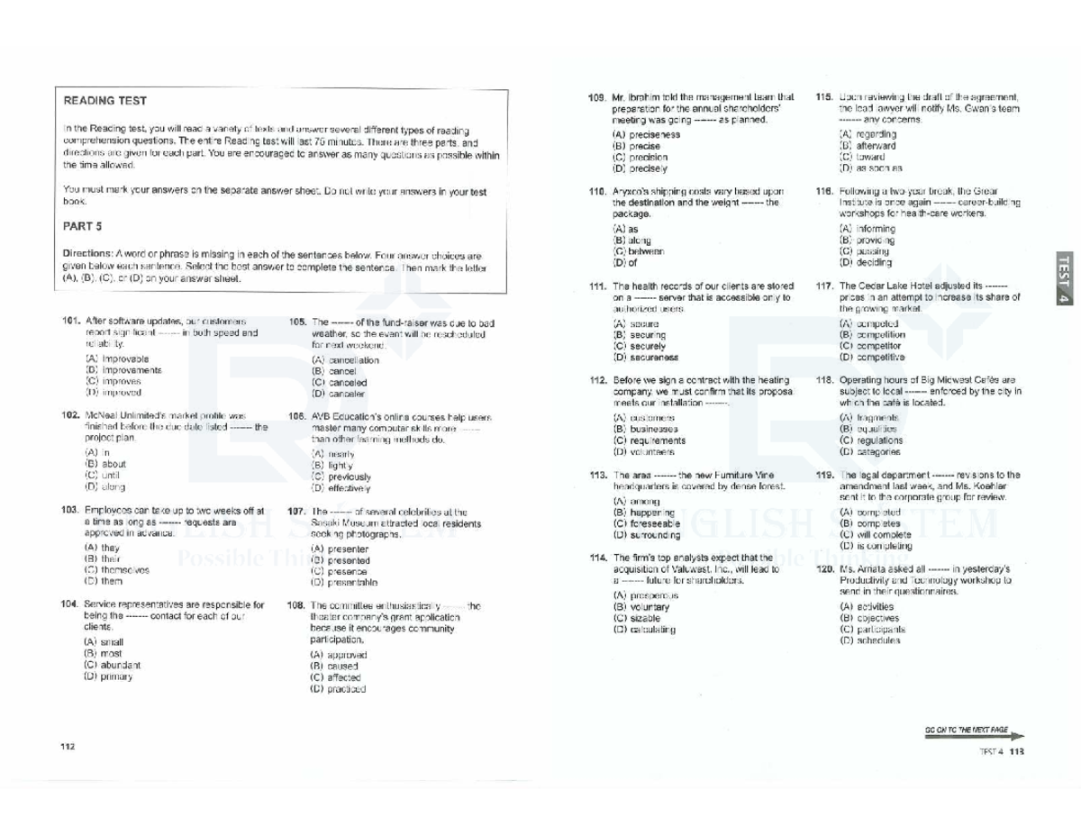 TEST 4 Reading Comprehension Preparation (ETS 2023) - Studocu