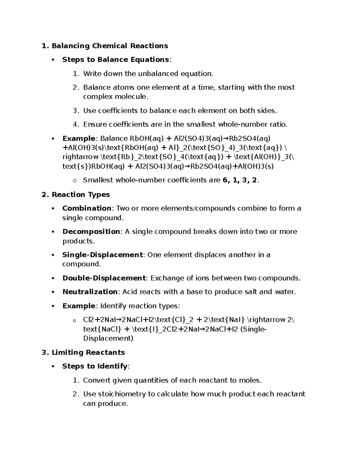 Chem Study Guide - Balancing Chemical Reactions Steps to Balance ...