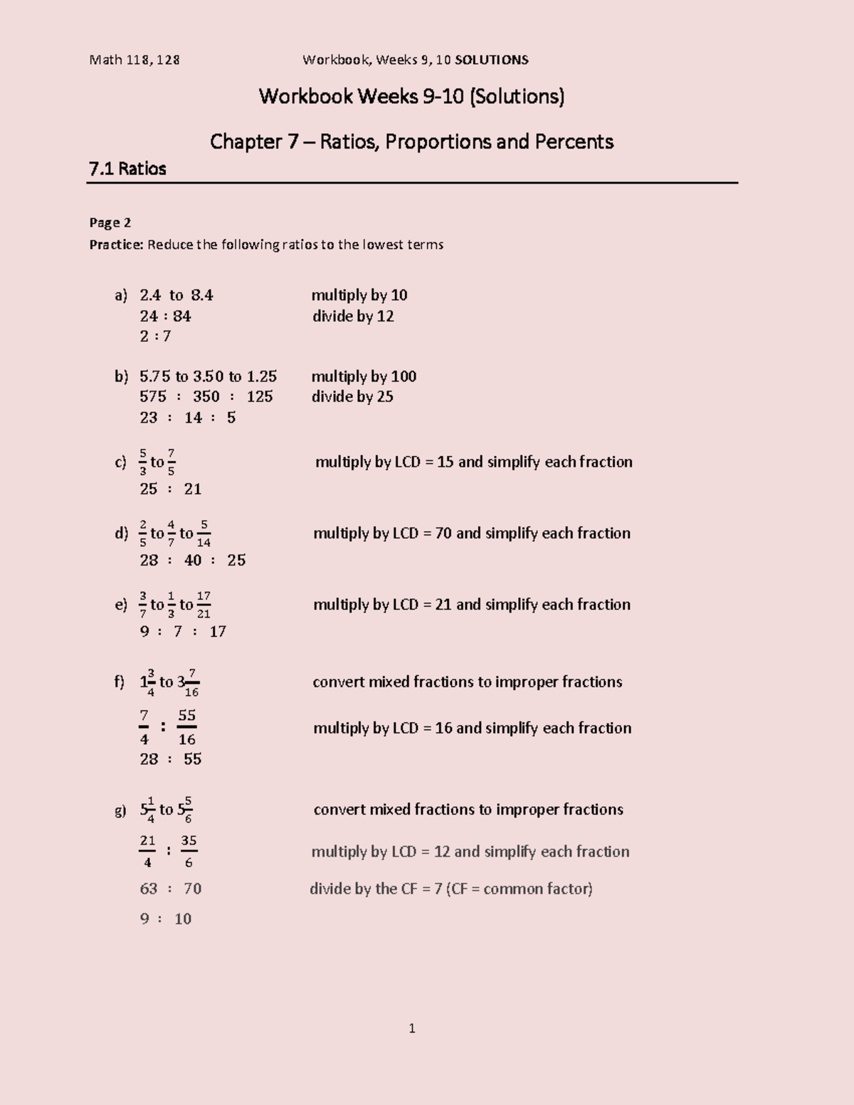 Workbook 3 - Weeks 9-10 & Test 3 Solutions on Ratios & Percents - Studocu