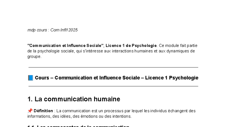 Cours MDP : Communication et Influence Sociale - Licence 1 Psychologie ...