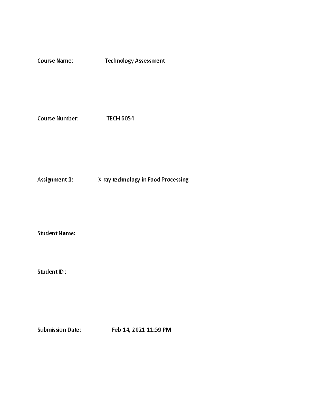 TECH 6054 Final: X-ray Technology Assessment in Food Processing - Studocu