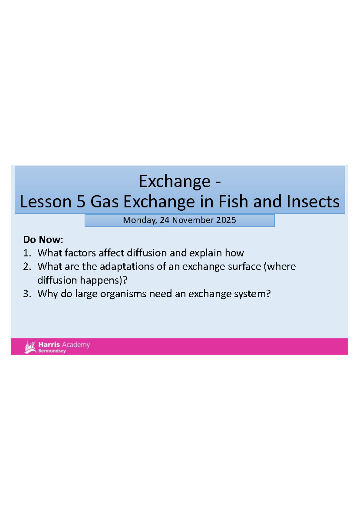 Exchange Lesson 5: Gas Exchange in Fish & Insects - Studocu