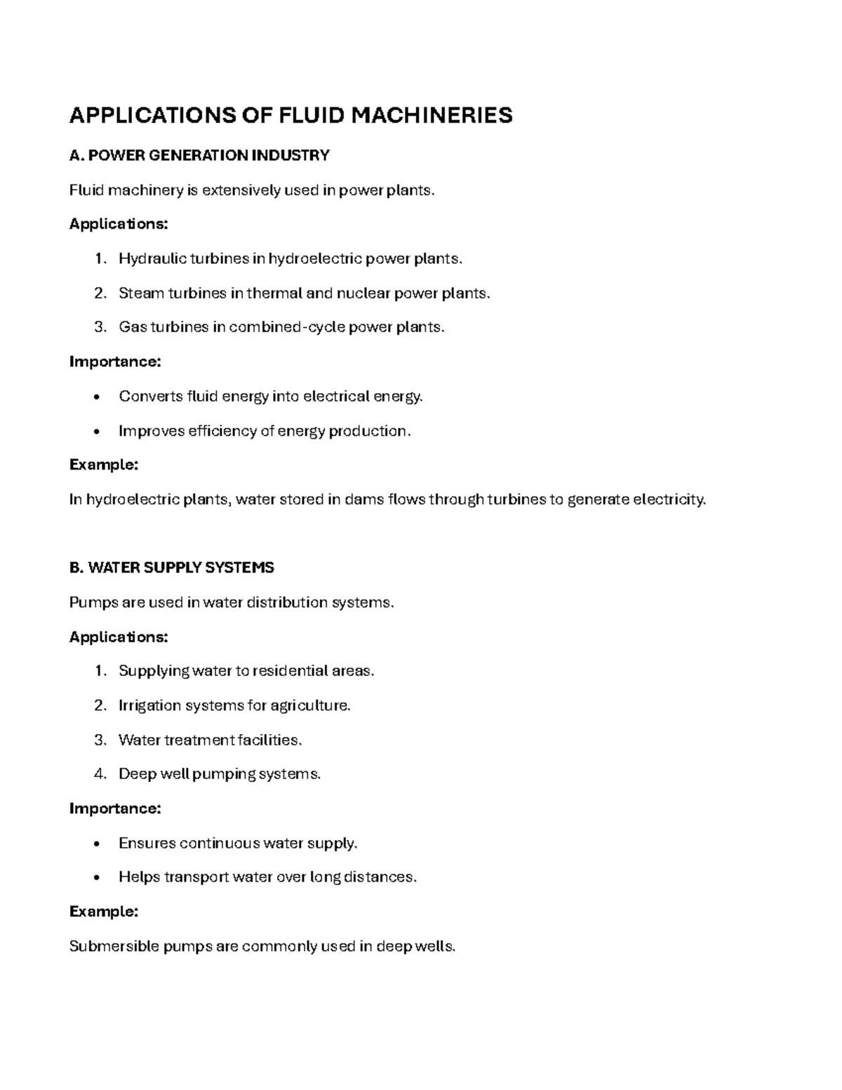 Applications of Fluid Machineries in Various Industries - Studocu