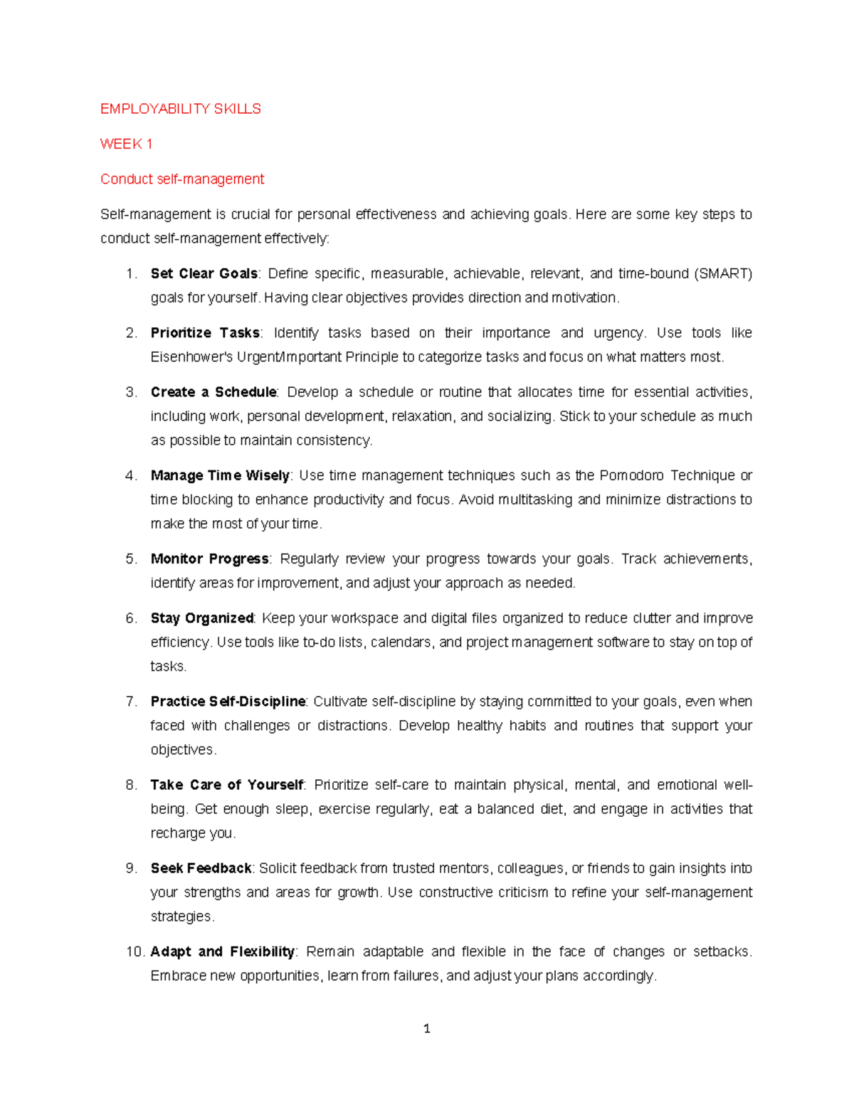 Employability Skills Week 1: Key Strategies for Success - Studocu