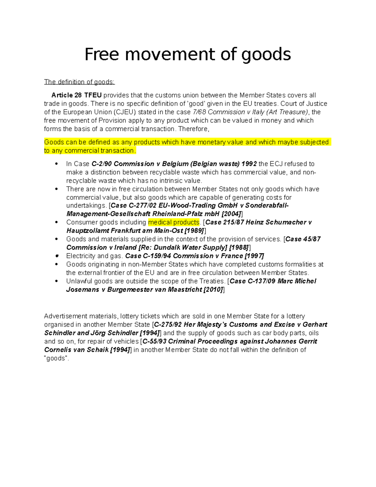 Free Movement of Goods: Comprehensive Study Notes (EU Law) - Studocu