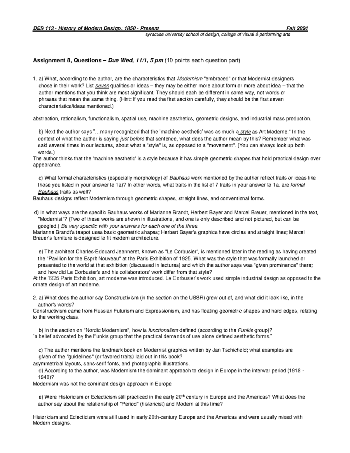 DES 113 Assignment 8: Key Concepts in Modern Design (Fall 2024) - Studocu