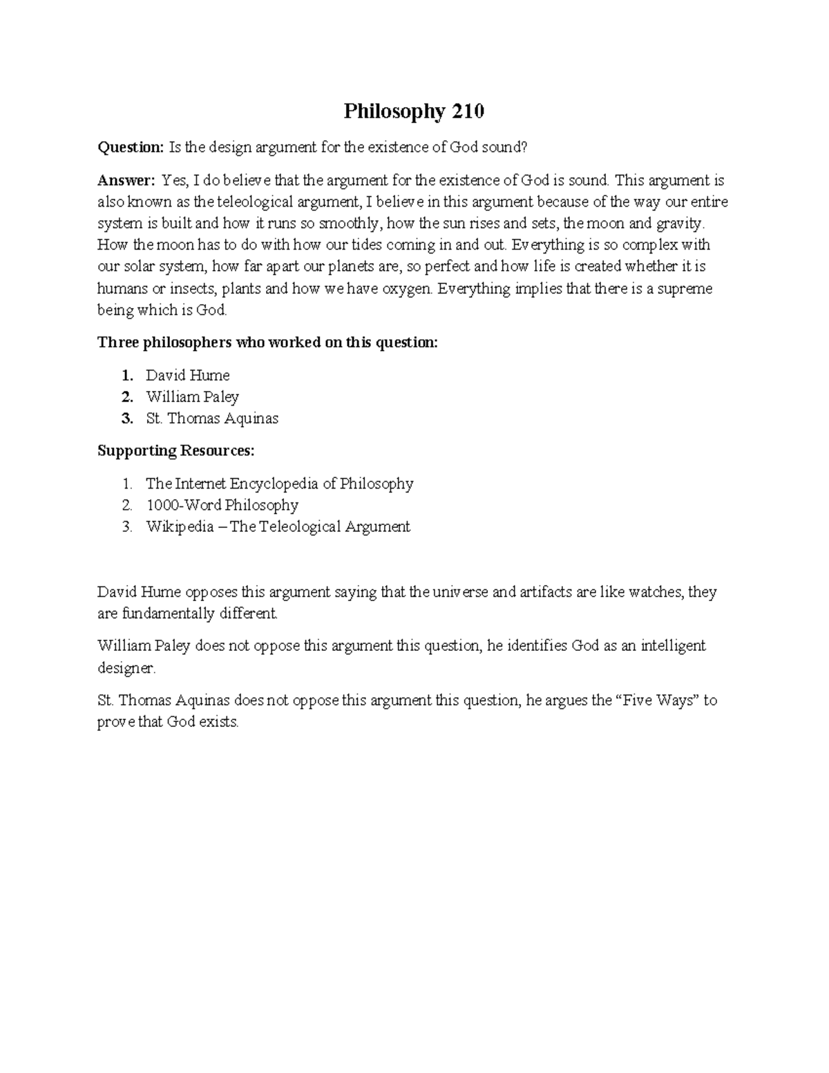 Philosophy 210 Module 3: Soundness of the Design Argument for God - Studocu