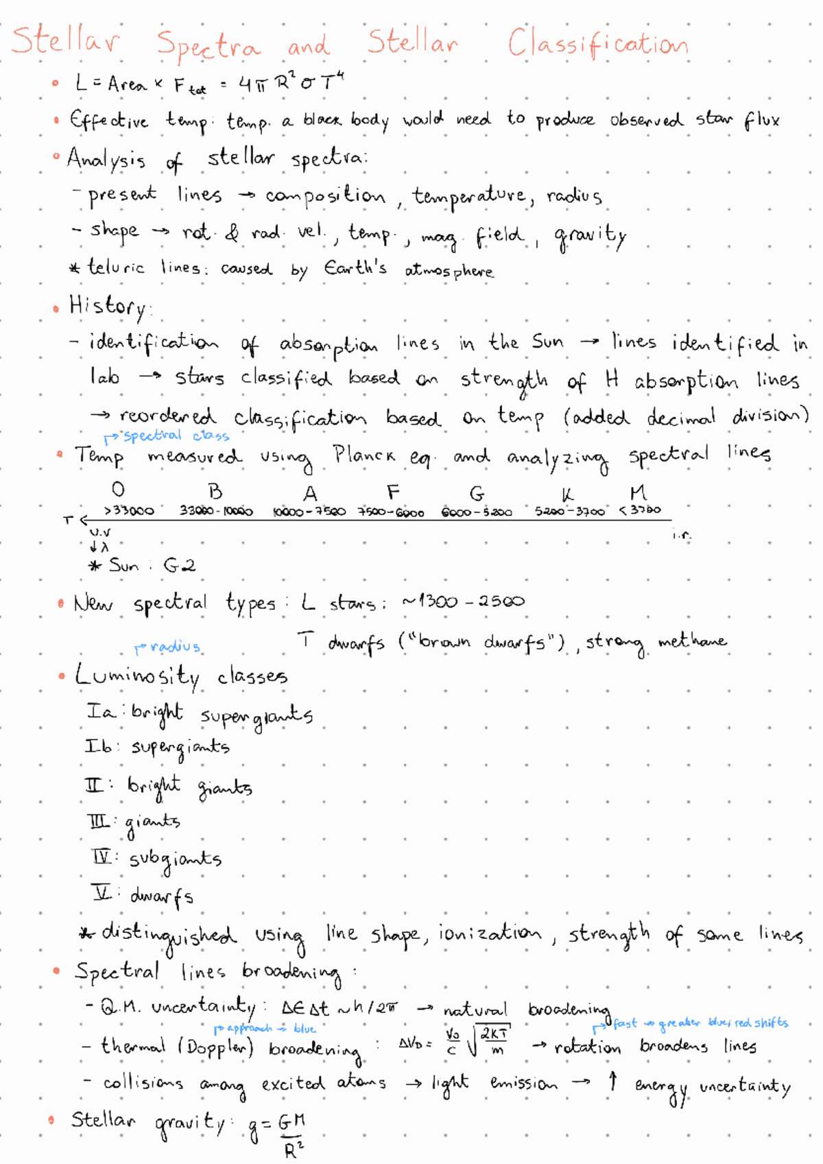 Summary Stellar Classification and Structure - Stellar Spectra and ...