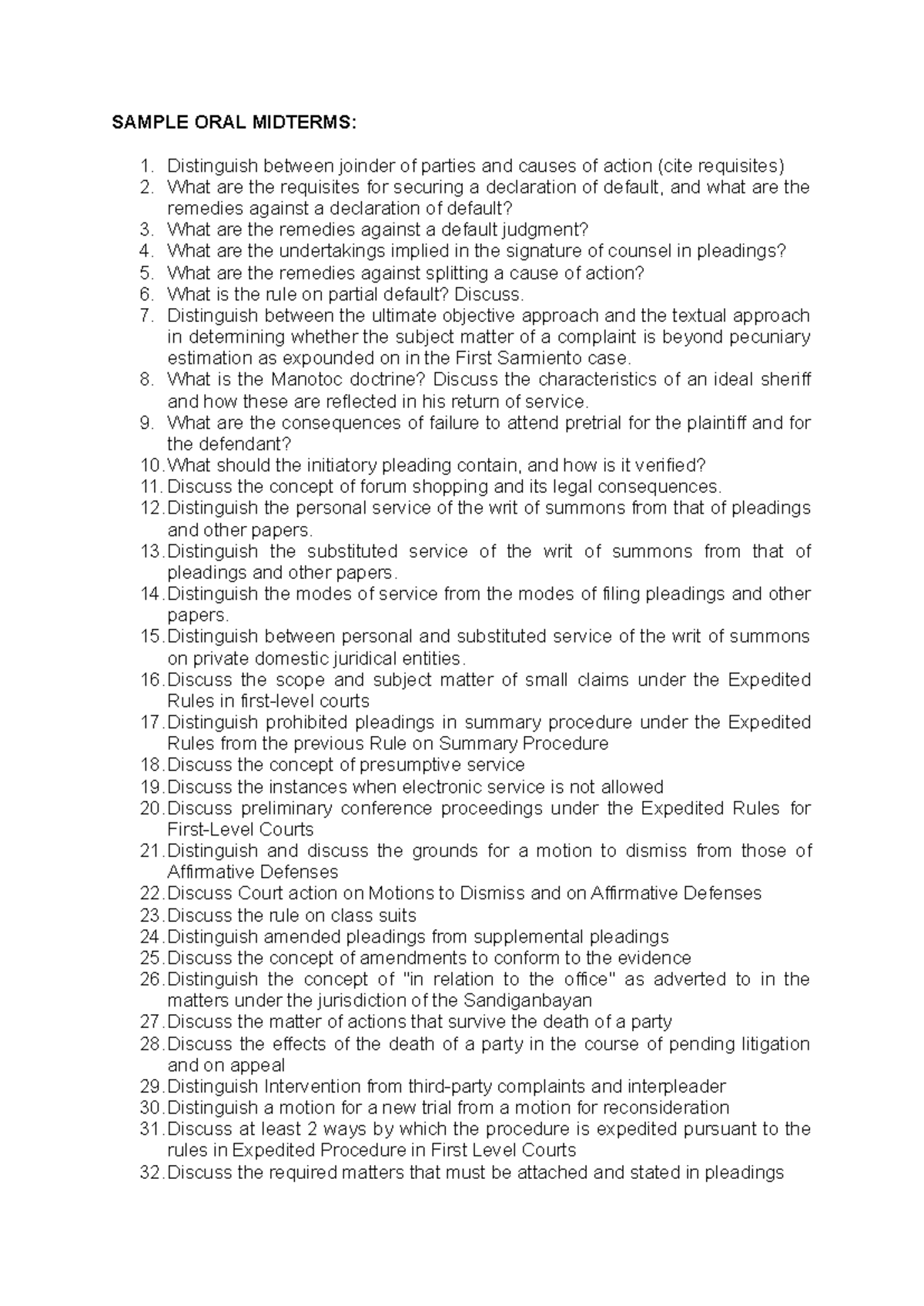SAMPLE ORAL MIDTERMS: Key Legal Concepts & Questions (Parungo) - Studocu