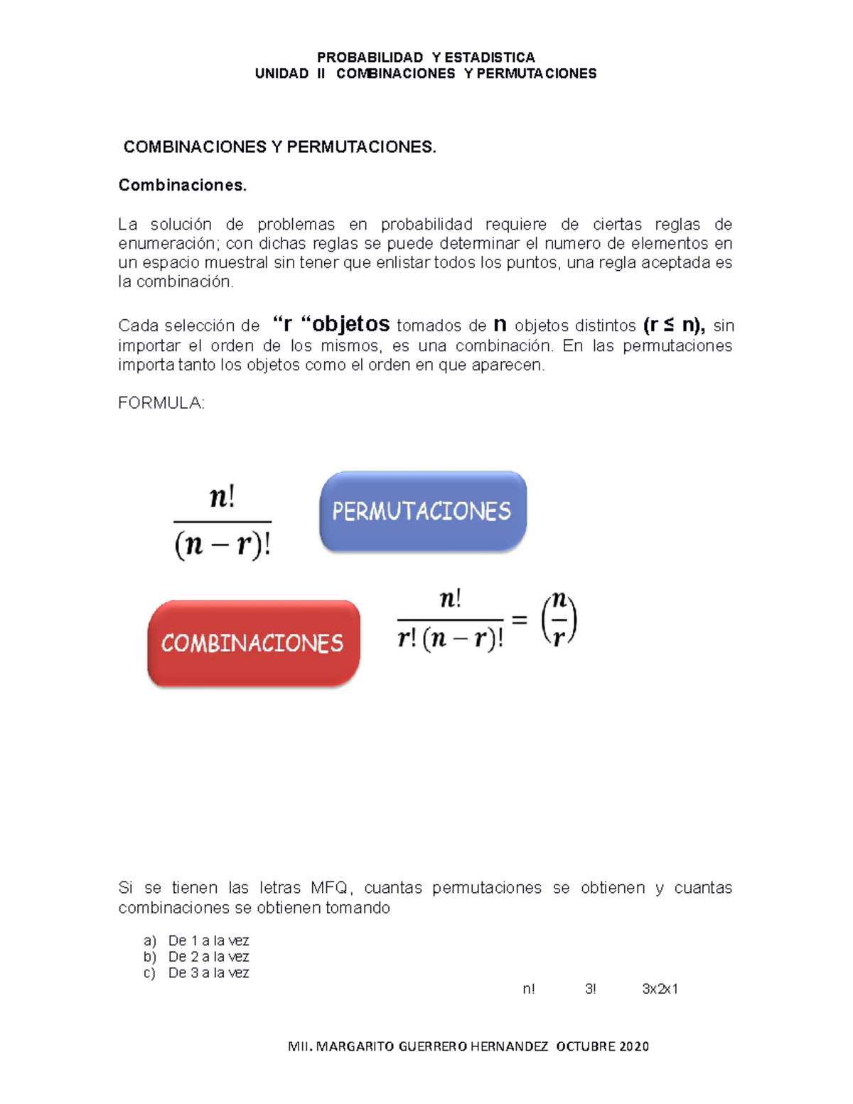 Clase 2: Combinaciones y Permutaciones - Unidad II - Studocu