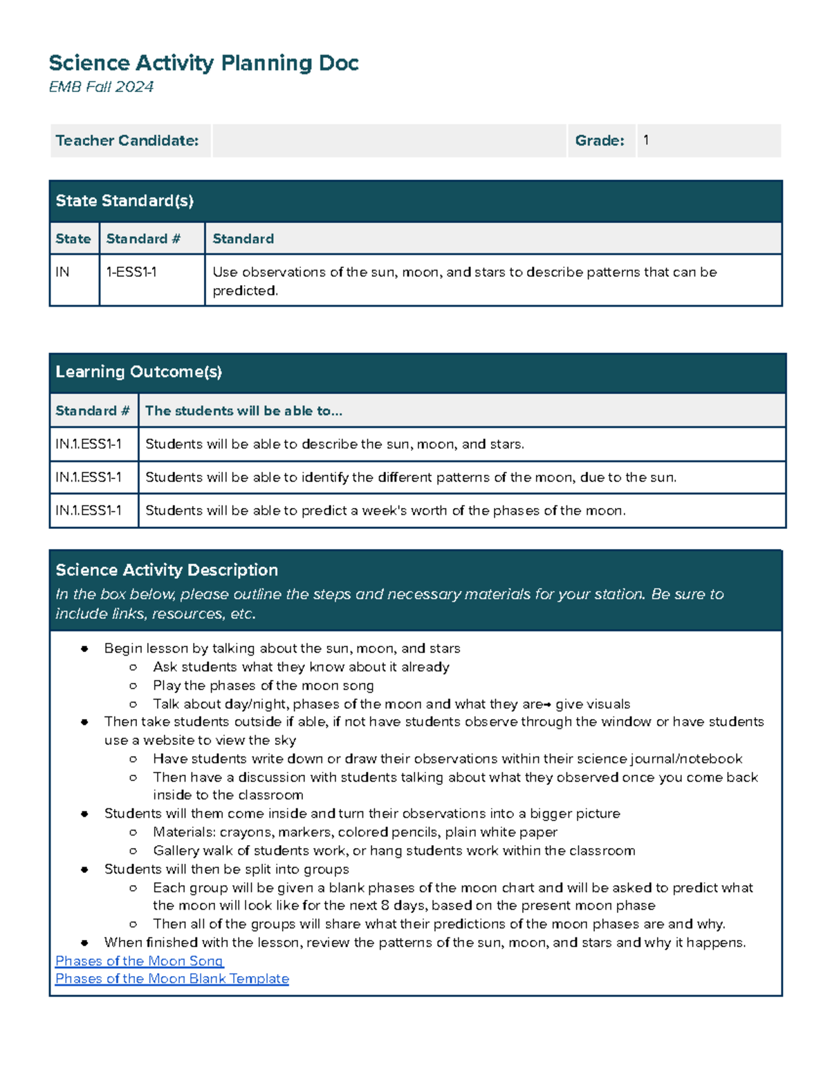 Science Activity Planning: Phases of the Moon for Grade 1 EMB Fall 2024 ...
