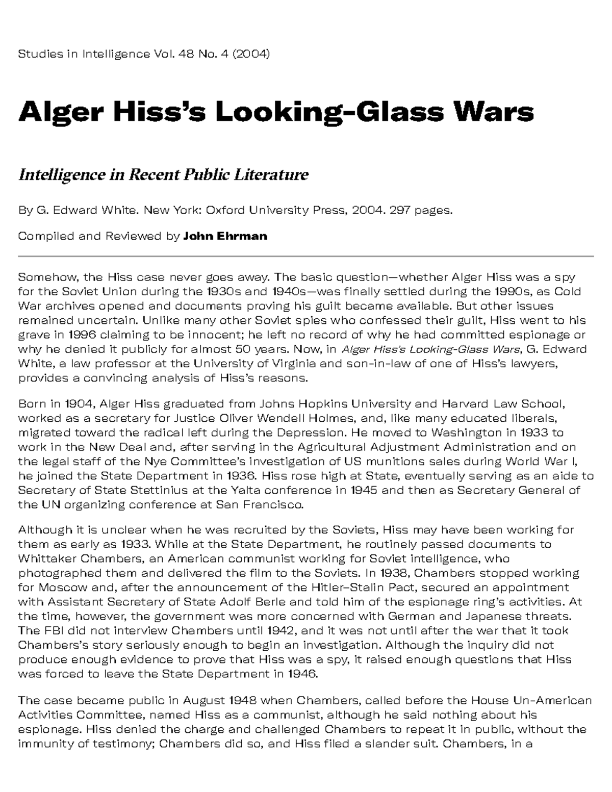 Alger Hiss: A Study of Espionage and Deception in the Cold War - Studocu