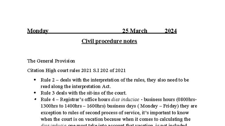 Civil Procedure Notes: High Court Rules 2021 Overview - Studocu