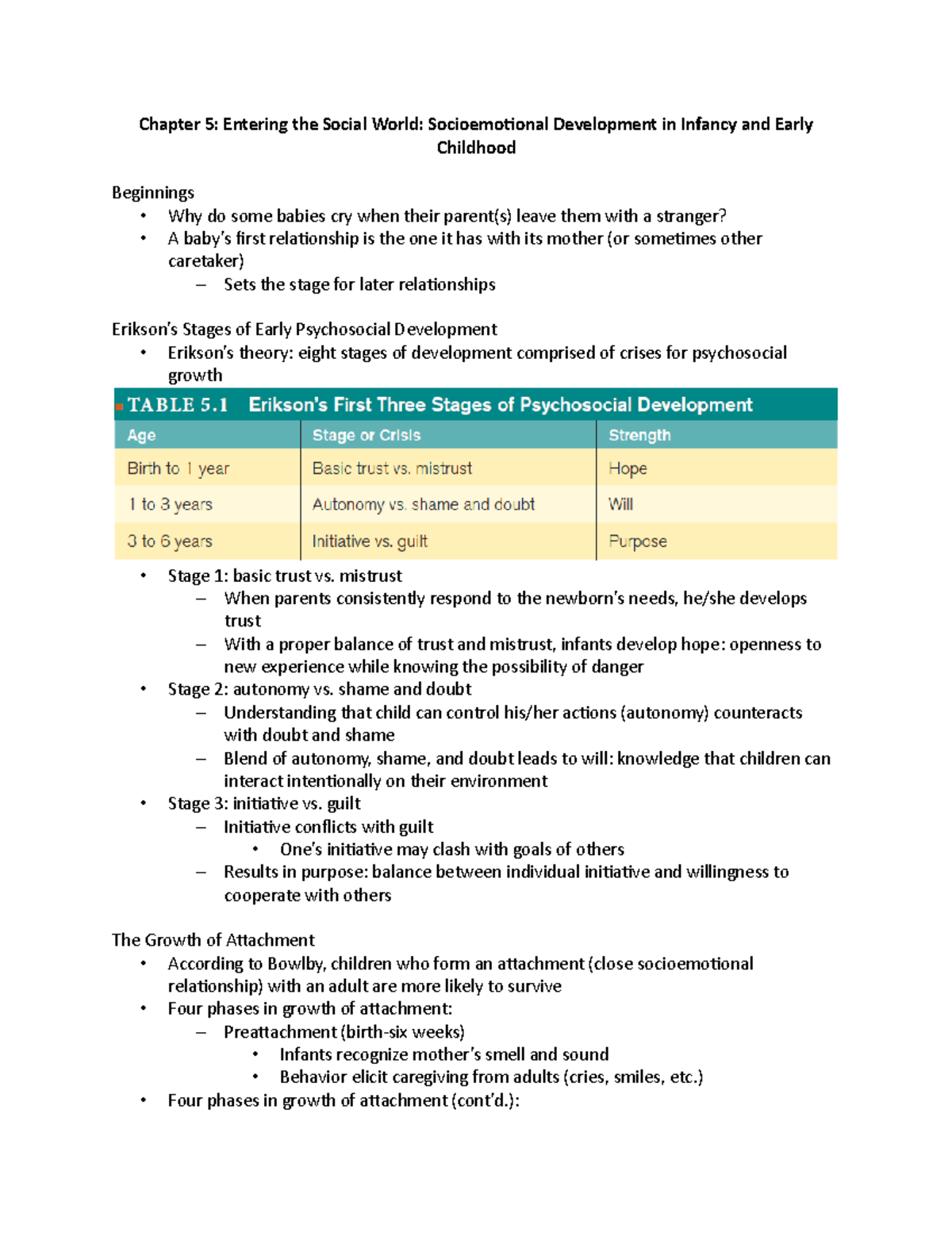 Chapter 5 Notes - Socioemotional development in infancy and early ...