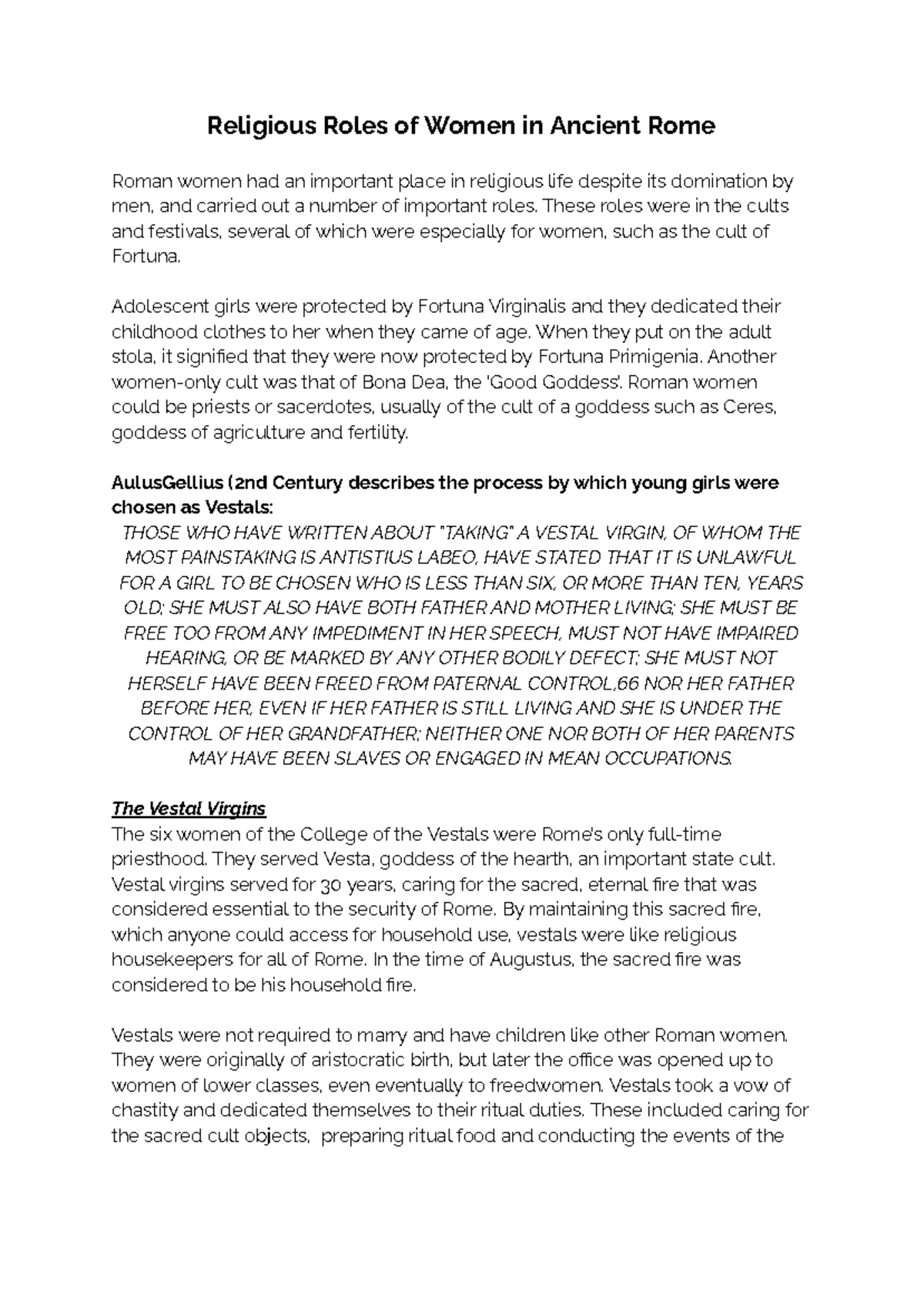 Religious Roles of Women in Ancient Rome: Notes on Vestal Virgins and ...