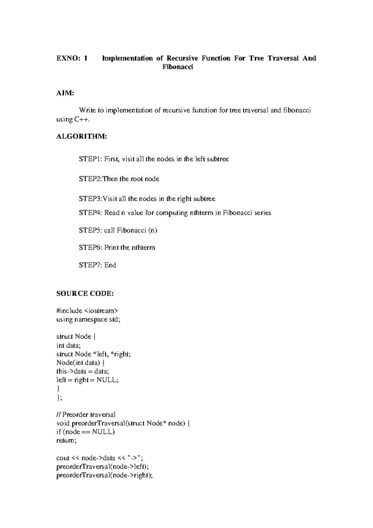 CP4161 LAB Manual: Recursive Functions for Tree Traversal & Fibonacci - Studocu