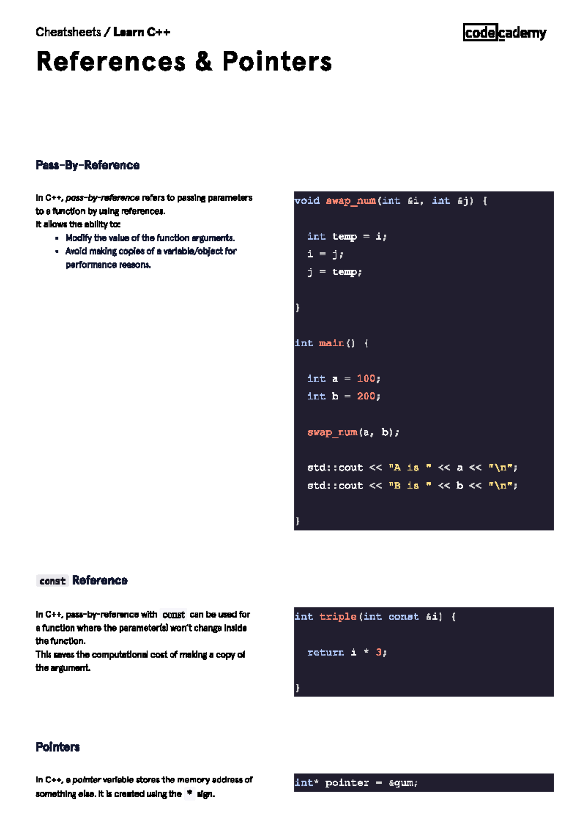 Cheatsheet 1 - Object oriented with c++ - Cheatsheets Learn code cademy ...