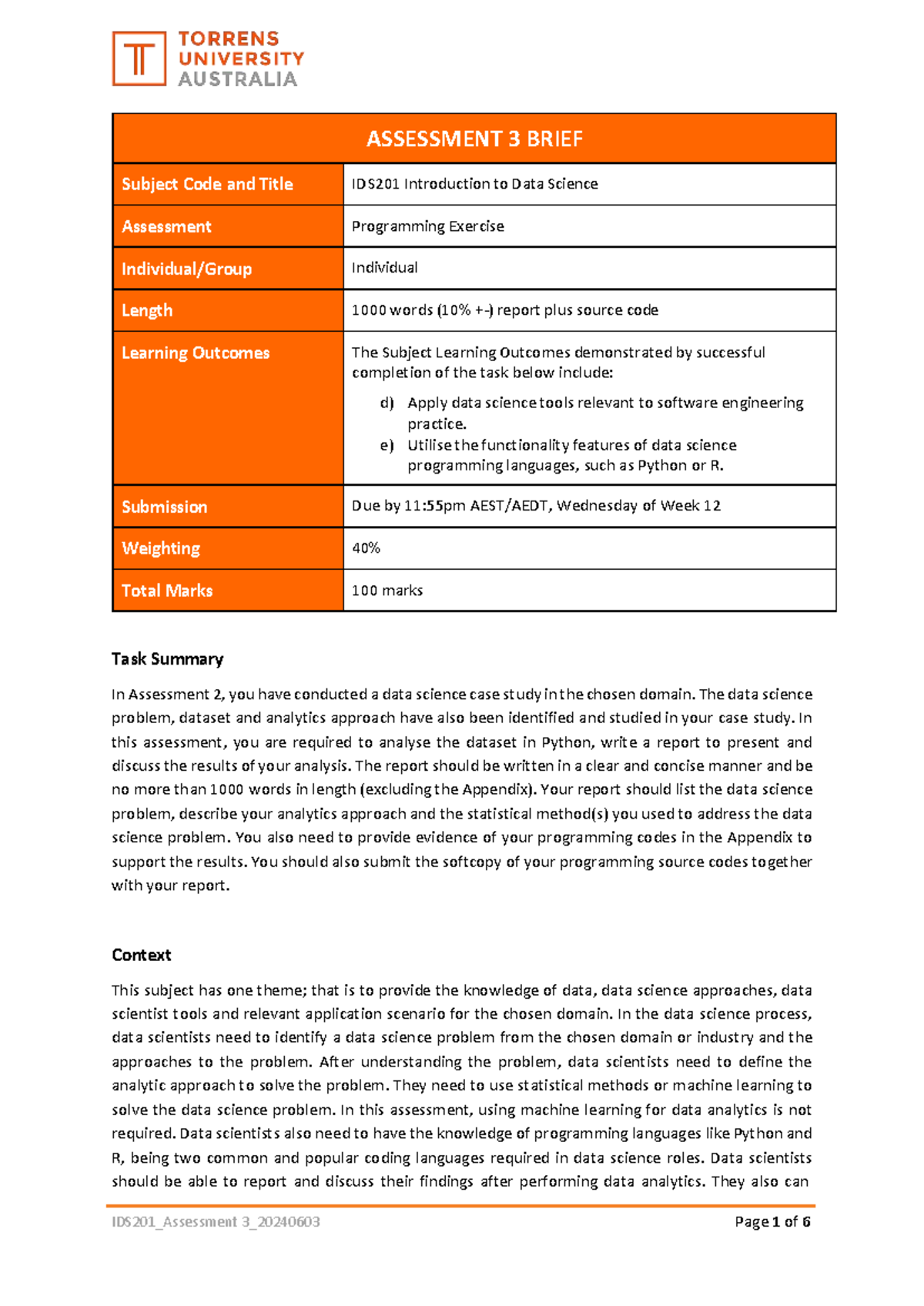 IDS201 Assessment 3: Data Science Programming Exercise Report - Studocu