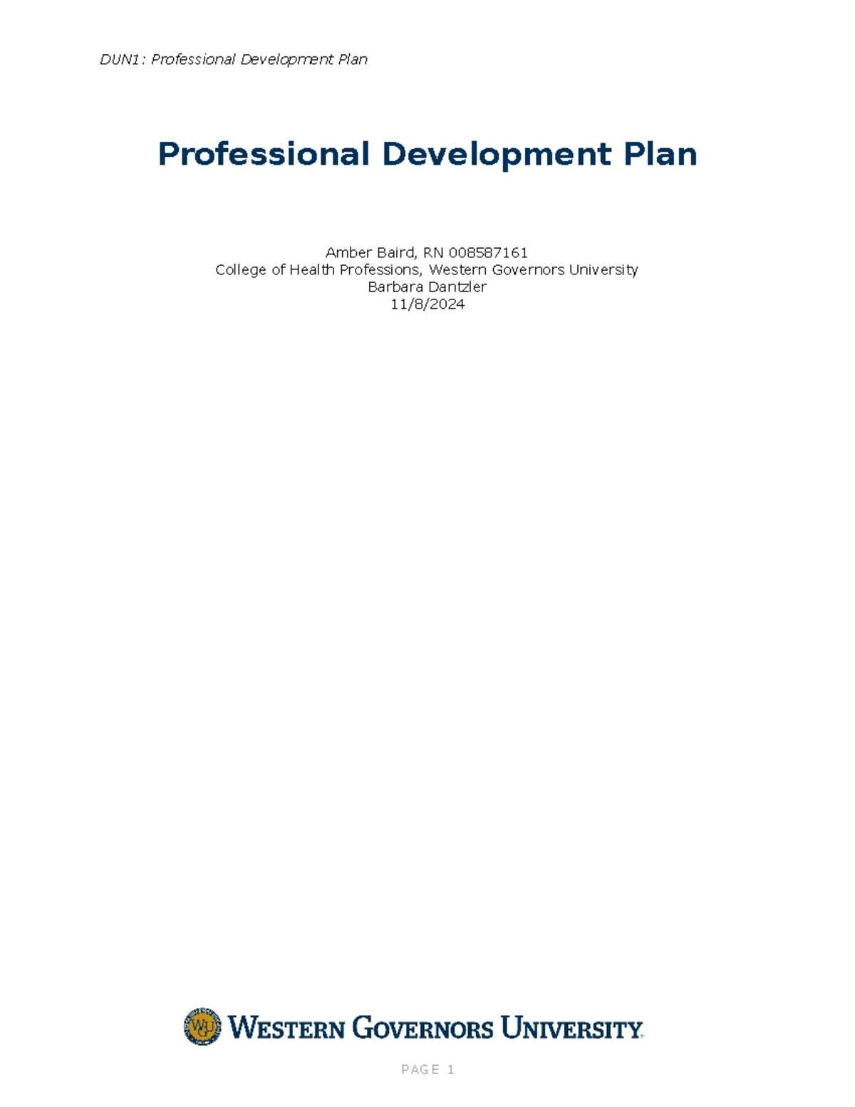Amber Baird Professional Development Plan - DUN1: Professional ...