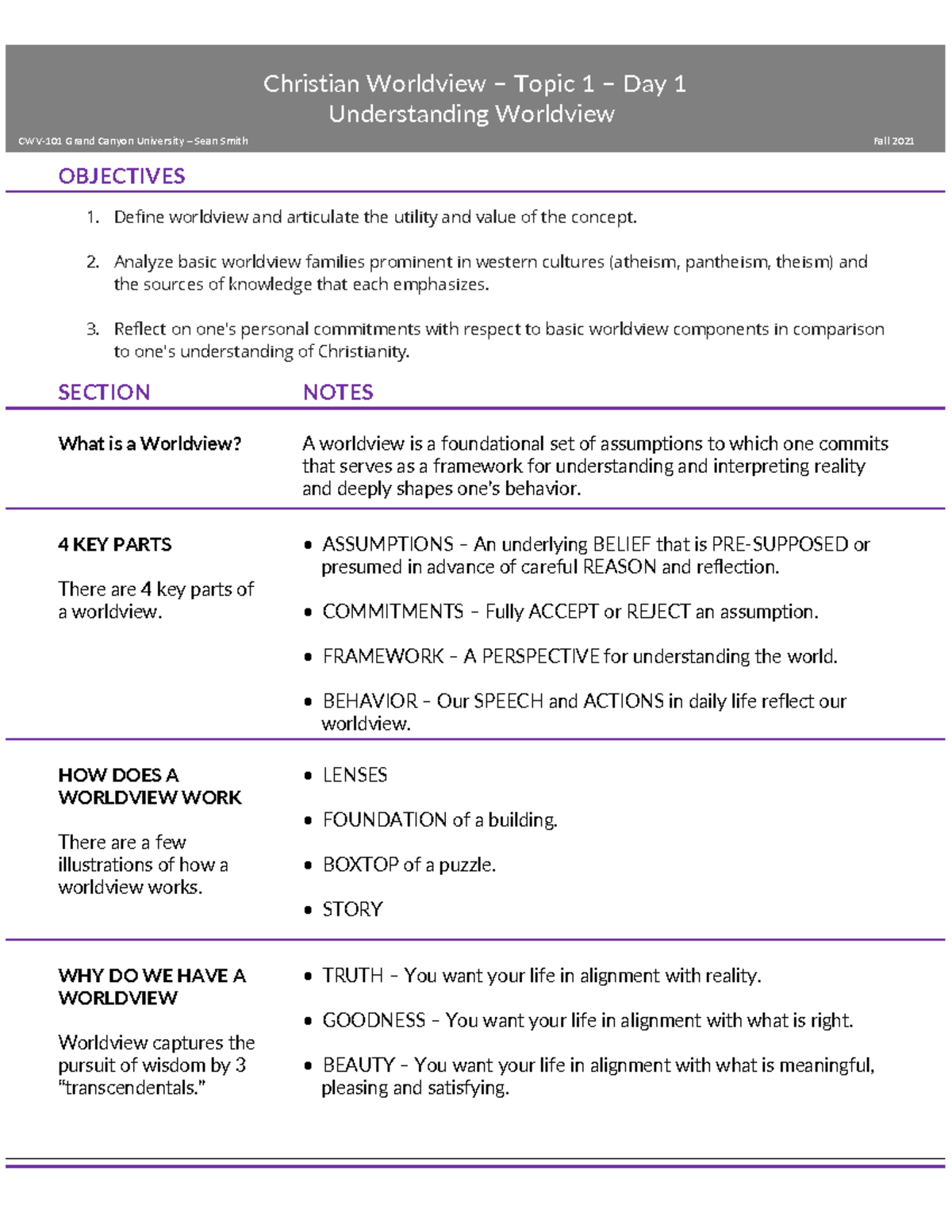 CWV-101 Topic 1 Notes: Understanding Worldview & Key Concepts - Studocu