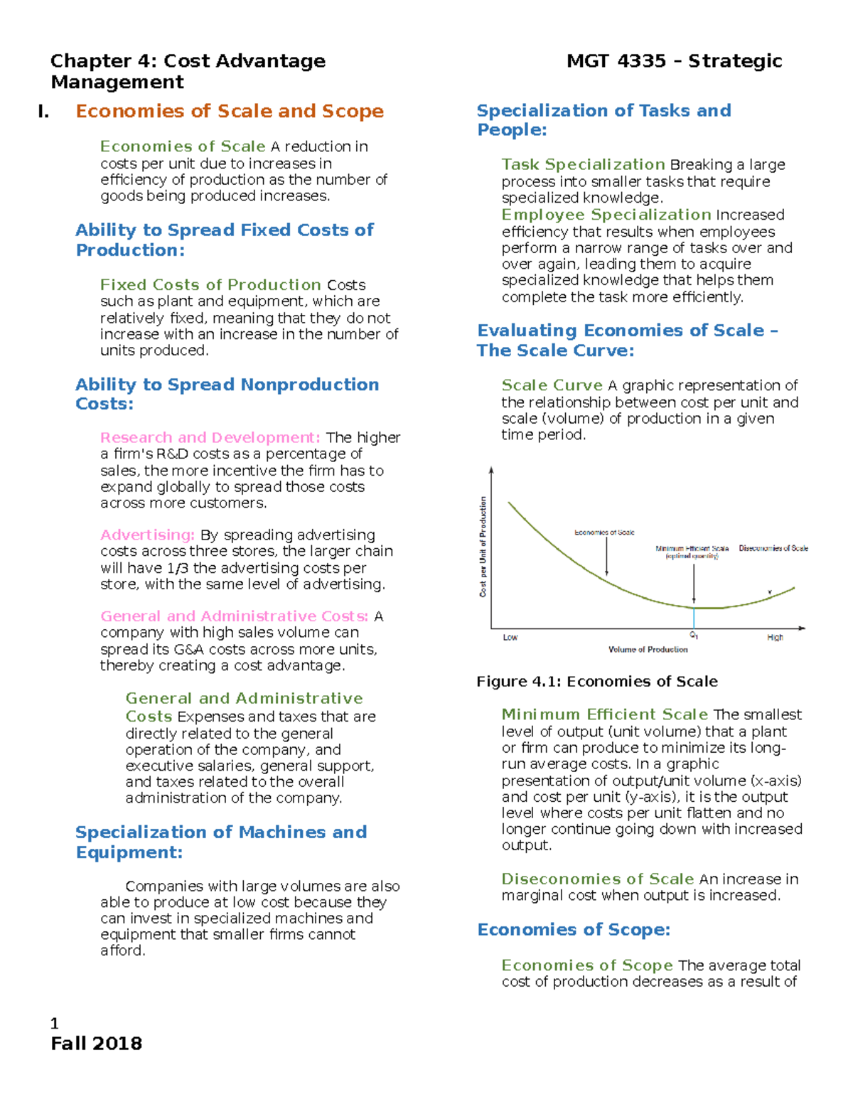 Chapter 4 - Cost Advantage - Economies of Scale and Scope MGT 4335 ...