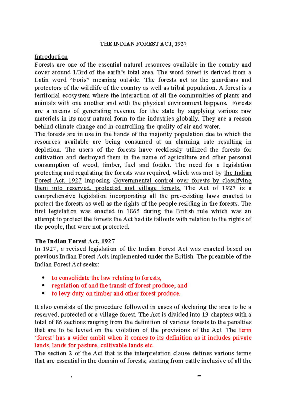 Indian Forest Act, 1927: Overview and Implications on Ecology - Studocu