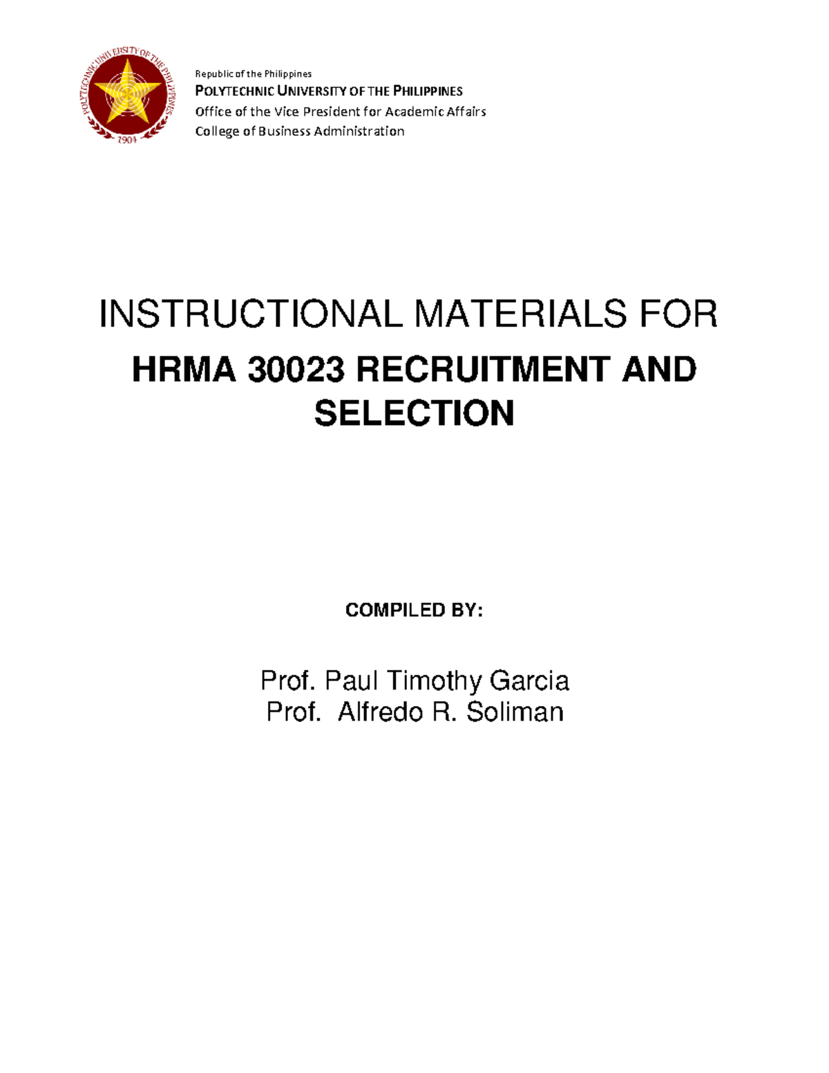 HRMA 30023: Comprehensive Guide to Recruitment and Selection - Studocu