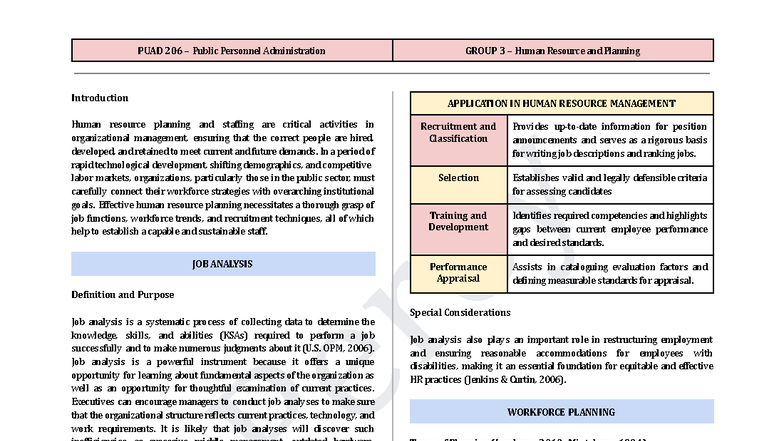 Human Resource Planning and Standards in Public Personnel (HR 101 ...