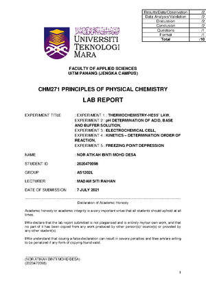 PHY110 Lab Report - PHY 110 MECHANICS I LABORATORY REPORT EXPERIMENT 1 : BASIC MEASUREMENT ...