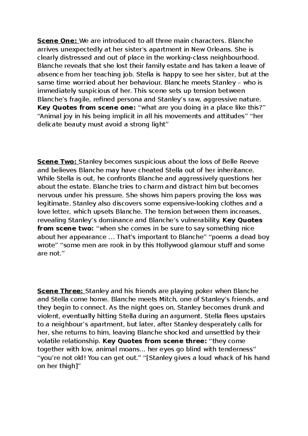 A Streetcar Named Desire: Scene Analysis & Key Quotes - Studocu
