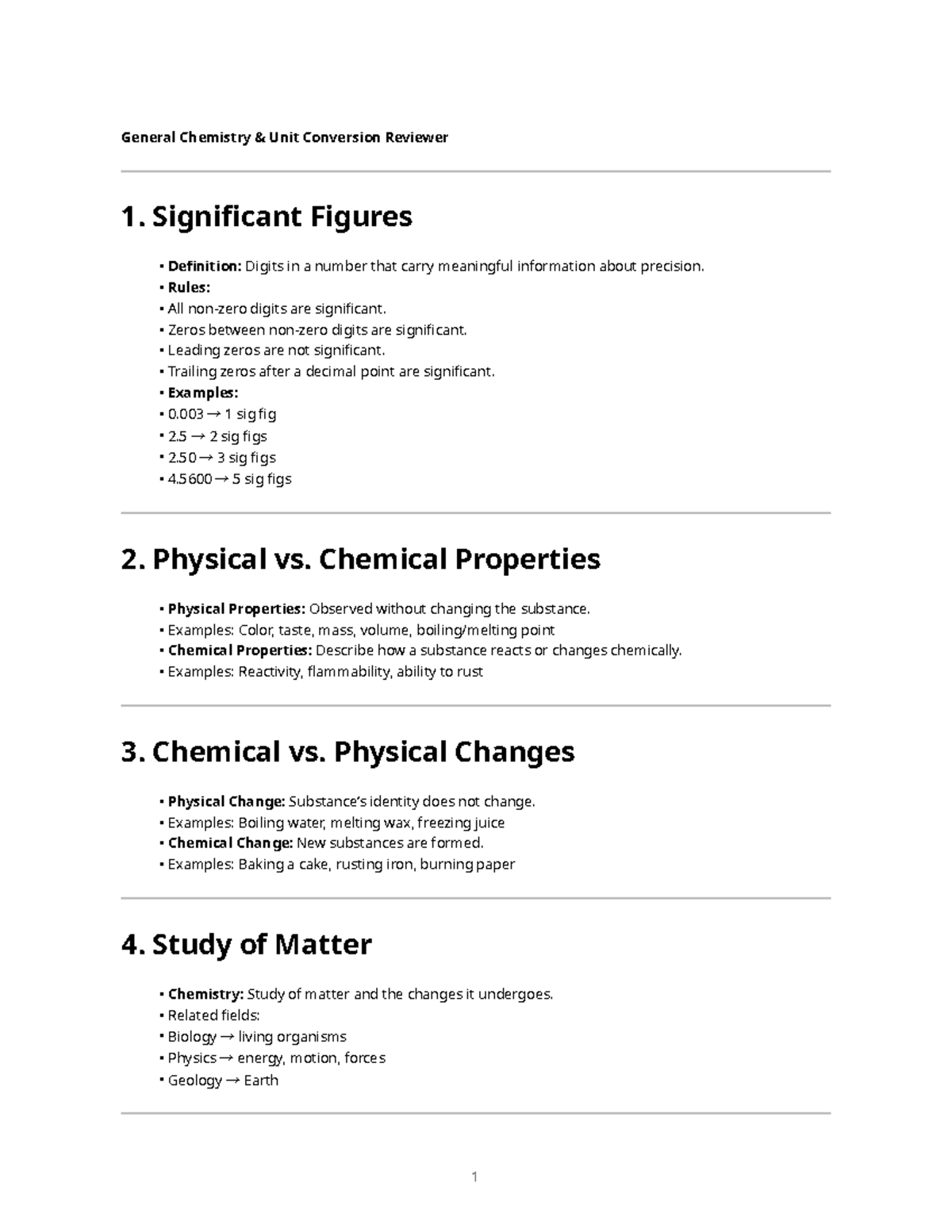 Chemistry 101: Unit Conversion & Significant Figures Review - Studocu