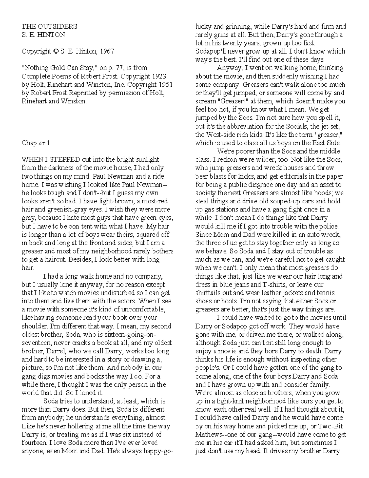 The Outsiders: Full Text Analysis and Key Themes Overview - Studocu