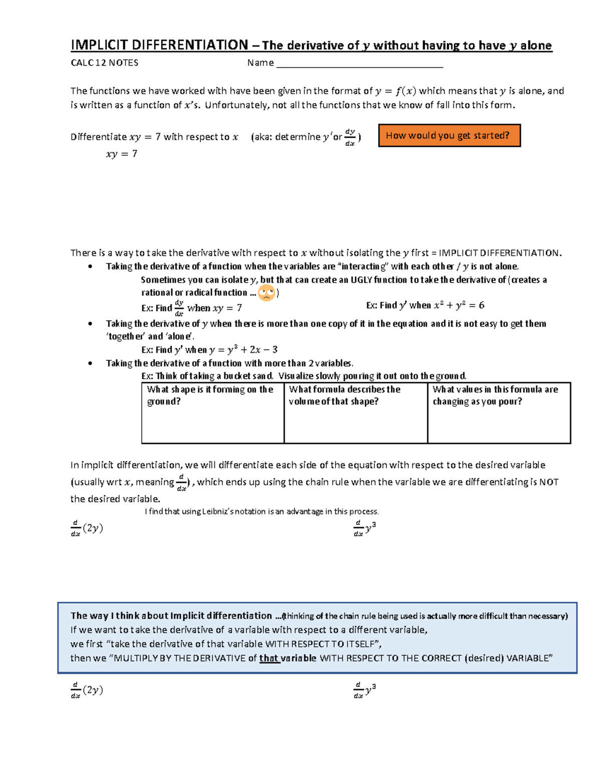 CALC 12 Final Exam Notes: Implicit Differentiation Explained - Studocu