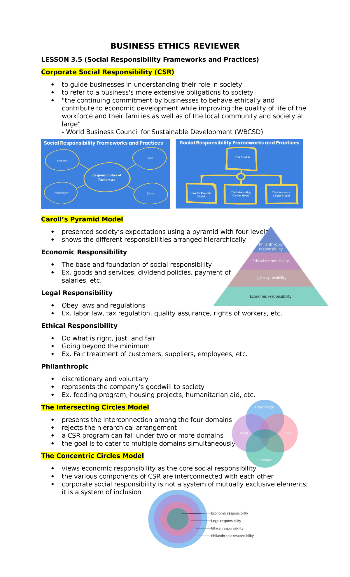 Business- Ethics- Reviewer - BUSINESS ETHICS REVIEWER LESSON 3 (Social ...